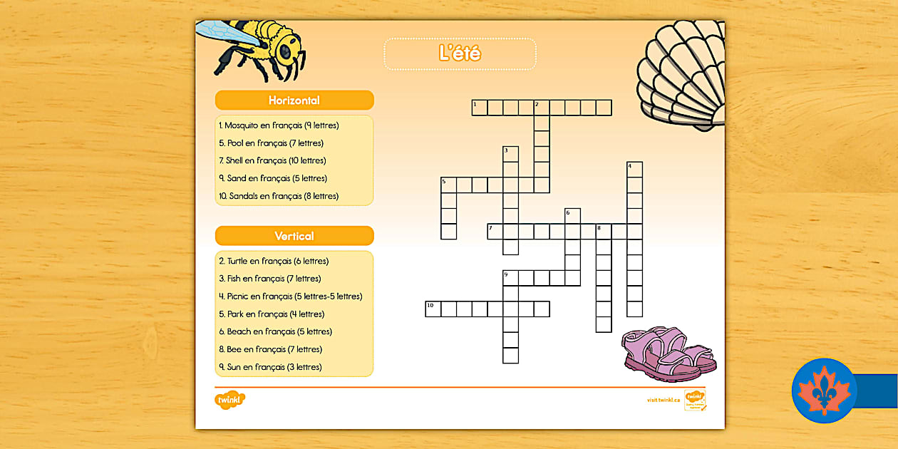 Summer Vocabulary Crossword French (teacher made) - Twinkl