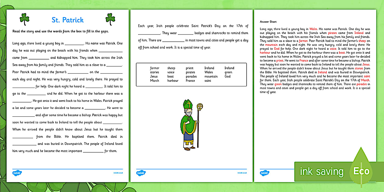 St Patrick's Day Cloze - Reading and Writing Activity