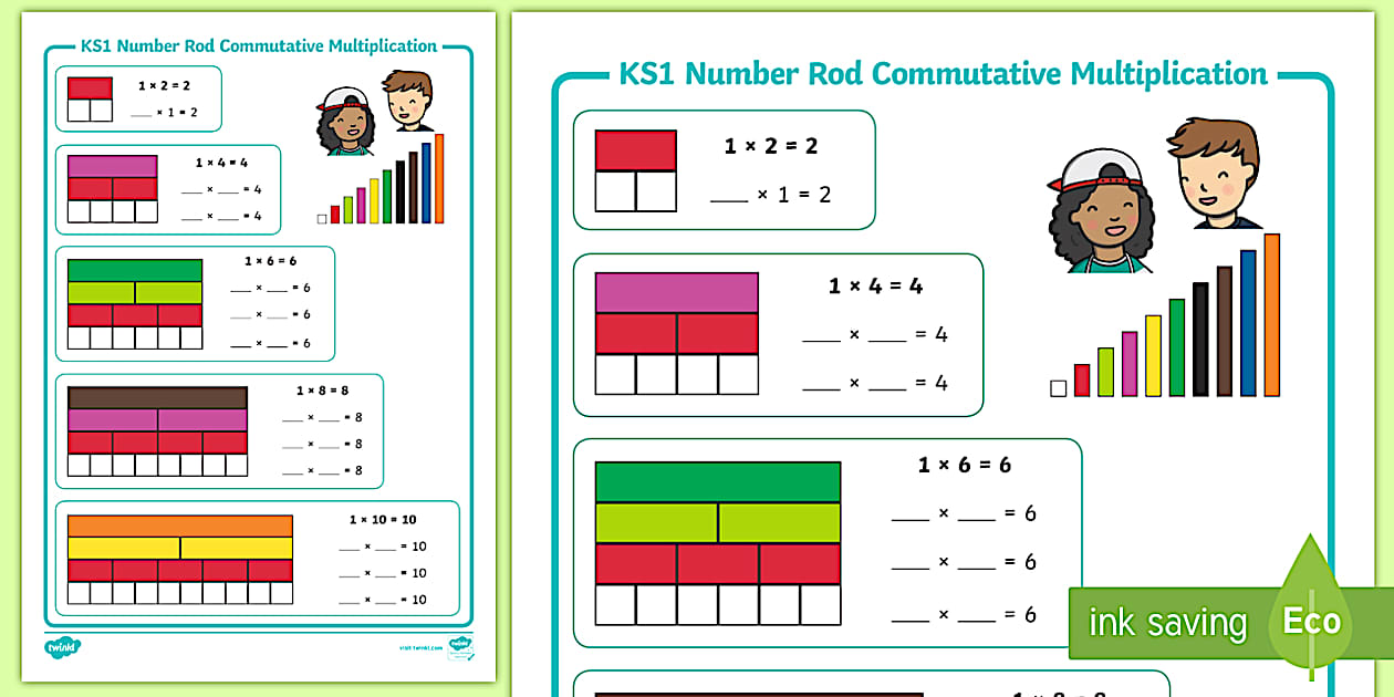KS1 Number Rods Commutative Multiplication Array Worksheet