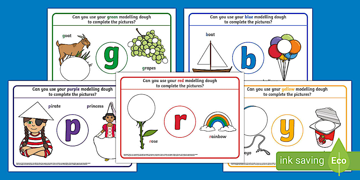 Phase 1 Phonics Colour and Alliteration Modelling Dough Mats