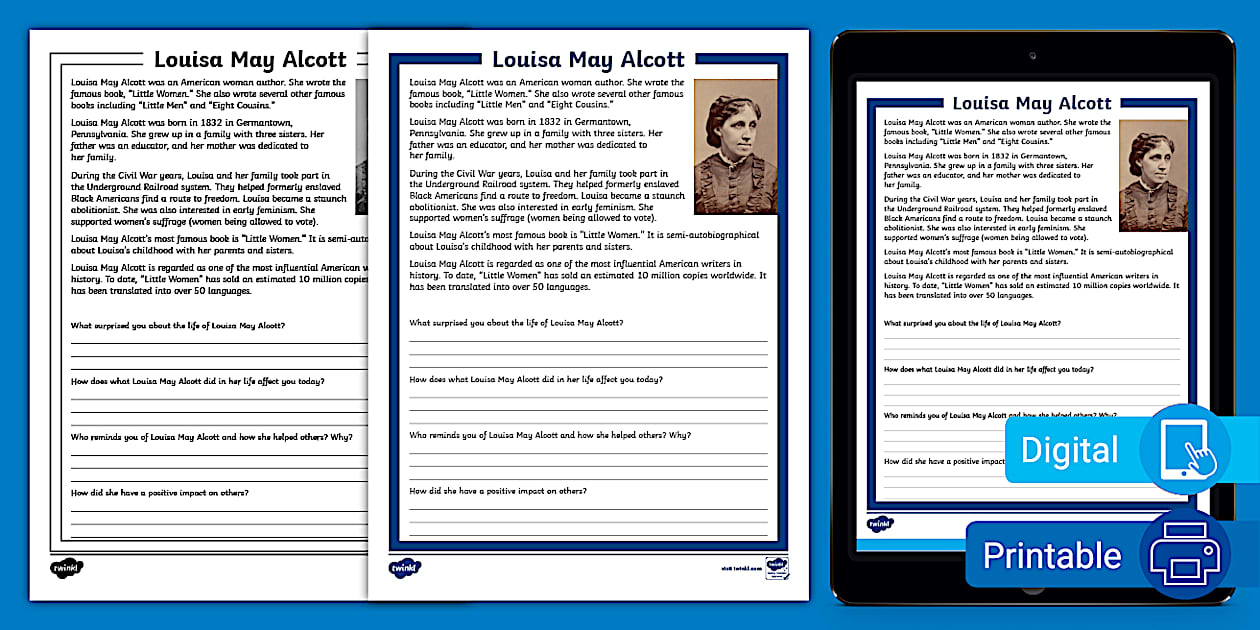 Louisa May Alcott Worksheet for 4th Grade | Twinkl USA