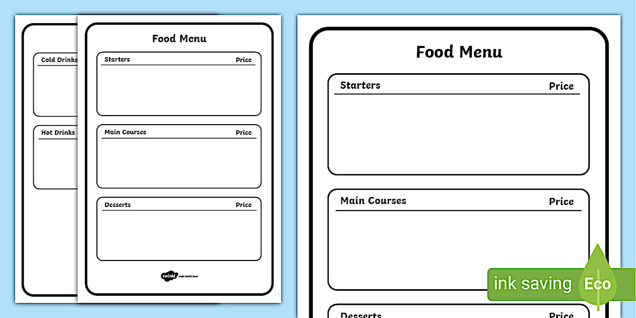 Menu Templates | Primary Resources (teacher made) - Twinkl