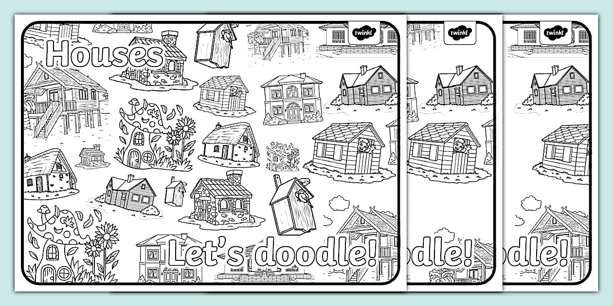 Houses Doodle Colouring Pages - KS1 (teacher made) - Twinkl