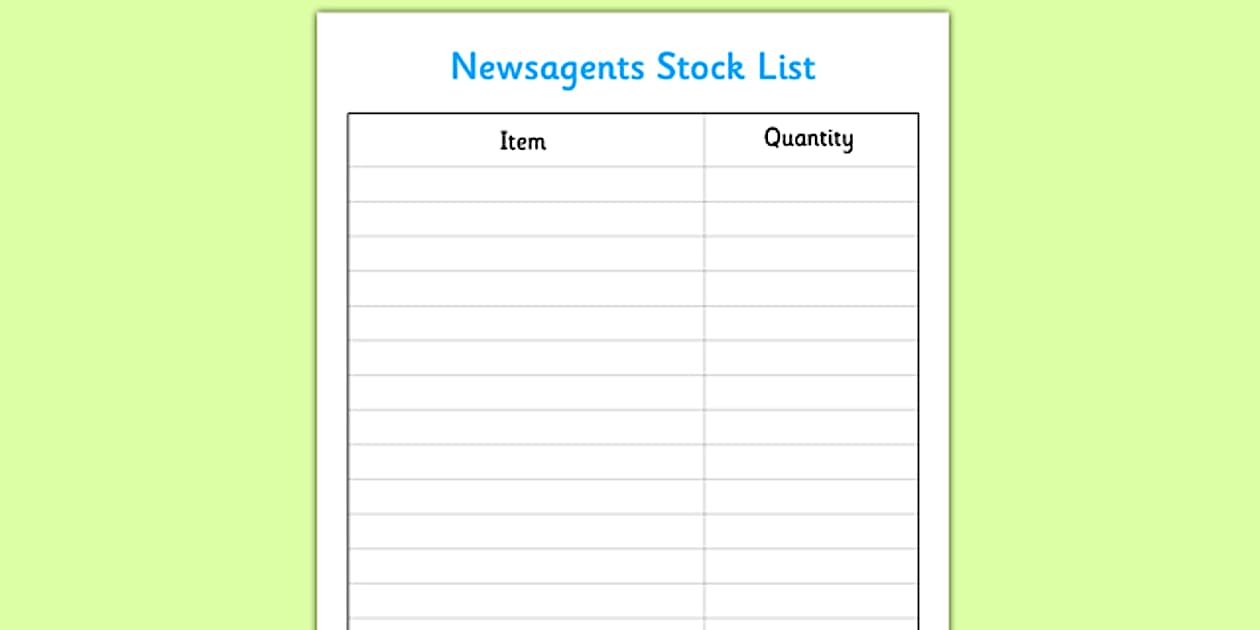 Newsagents Role Play Stock List (teacher made) - Twinkl