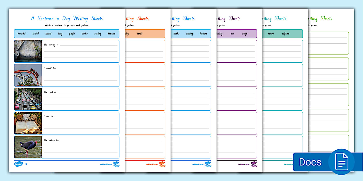 Editable Level 2 - Sentence a Day Differentiated Writing Sheets