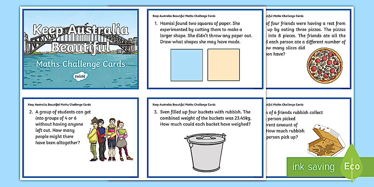 5 6 Keep Australia Beautiful Maths Challenge Cards - Twinkl