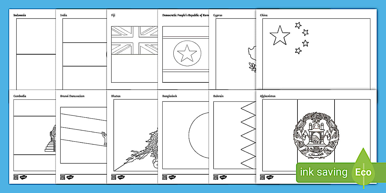 United Nations Coloring: Flags of Asia-Pacific Countries | Grades 2 - 6
