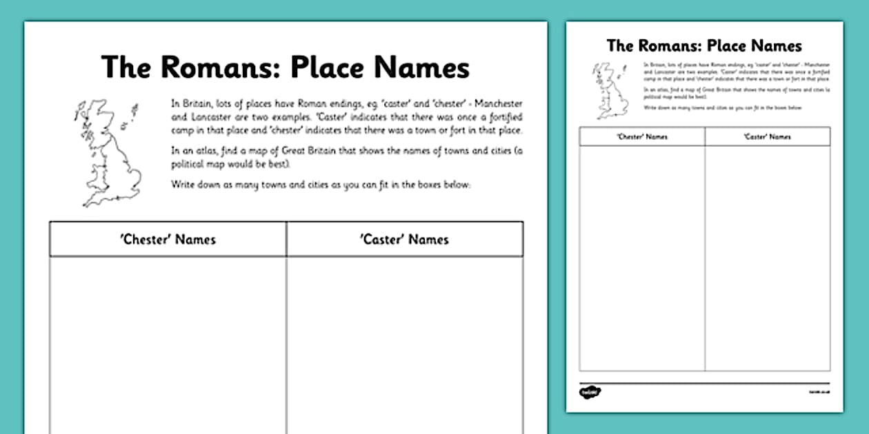 Roman Place Names Worksheet