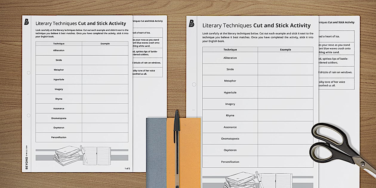 Literary Techniques Cut and Stick Activity (teacher made)