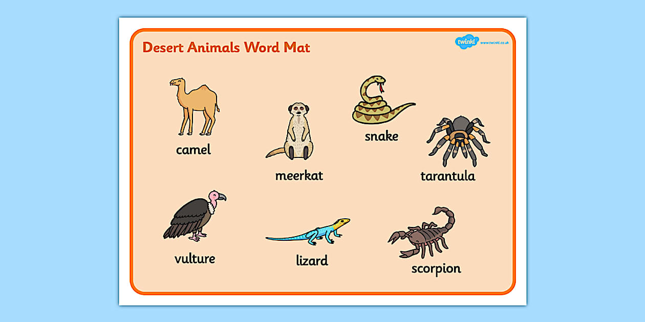 Desert Animals Word Mat - ESL Animals Vocabulary - Twinkl