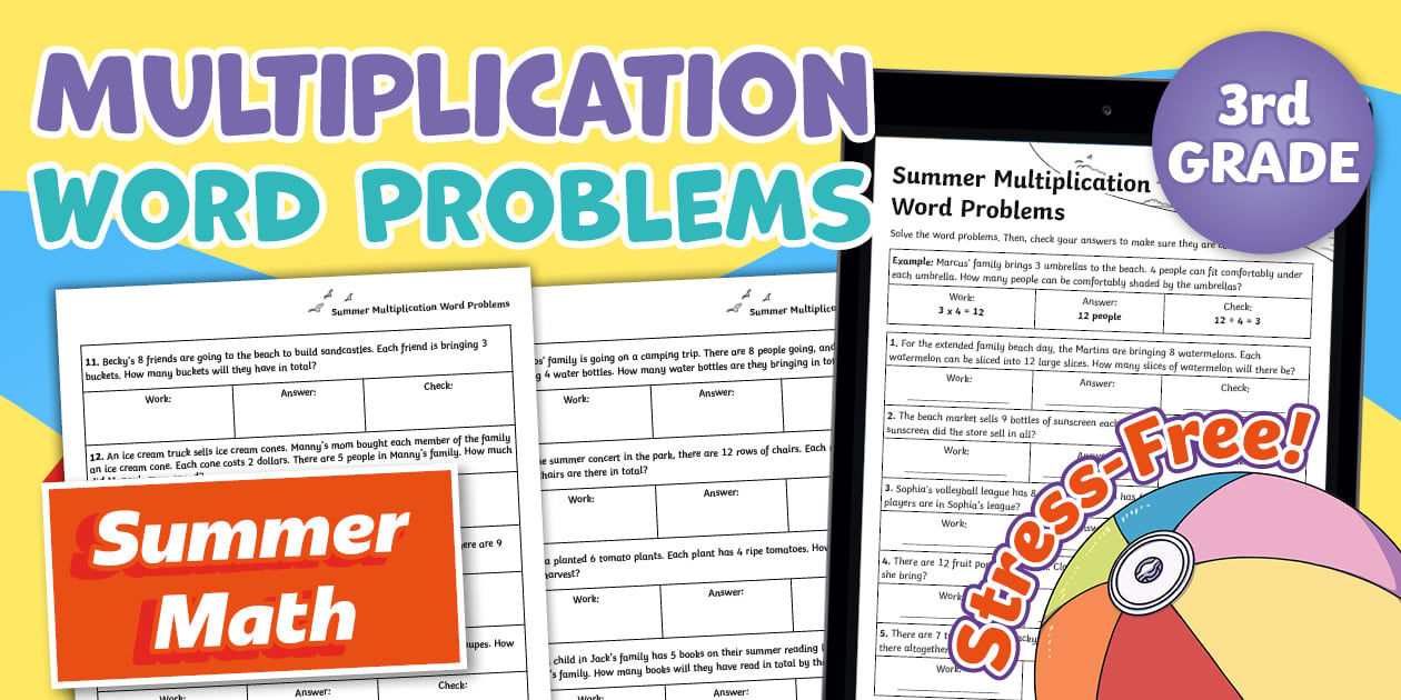 Third Grade Summer Multiplication Word Problems - Twinkl