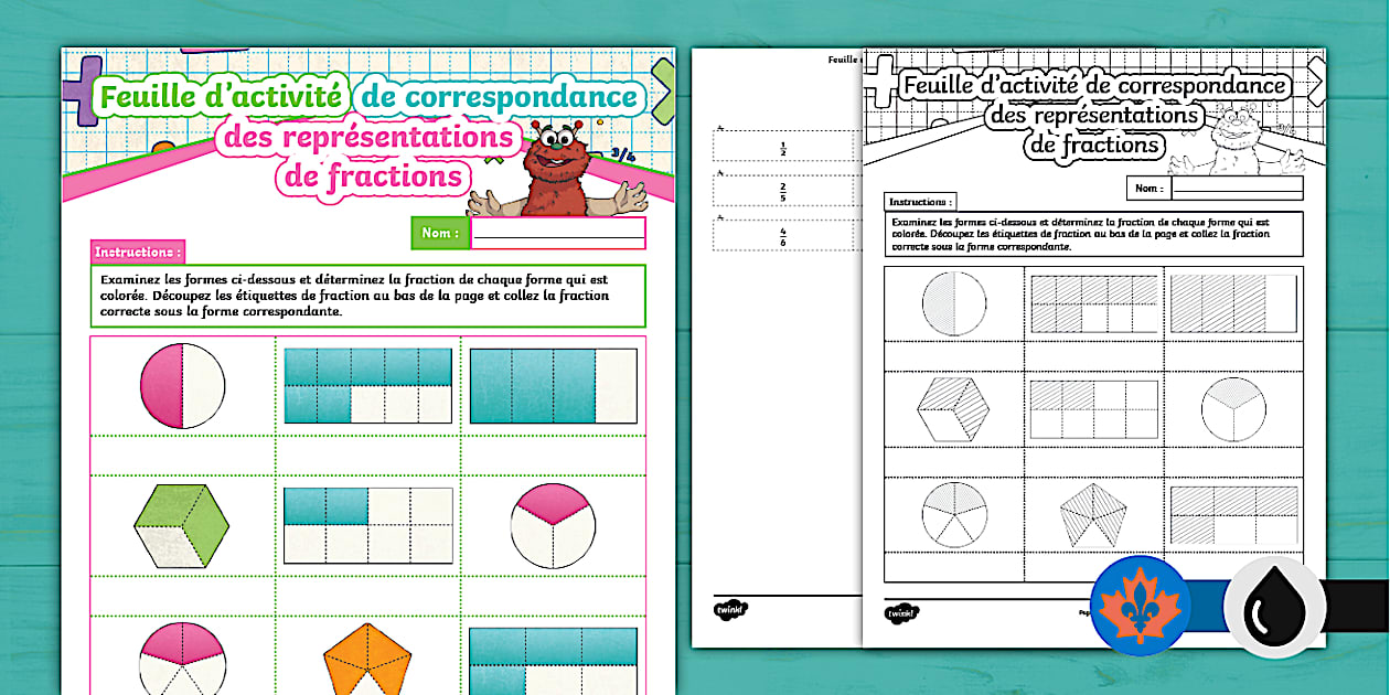 Fraction Representation Matching Activity Sheet French