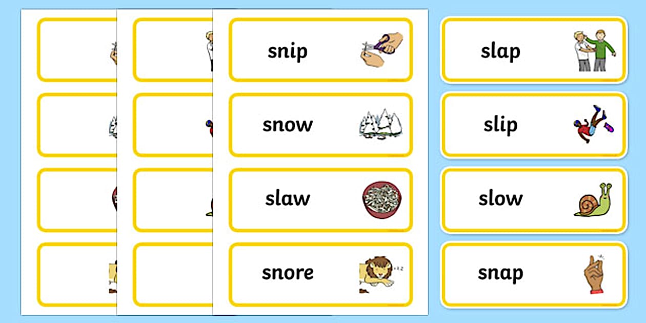 ‘sl’ and ‘sn’ Cluster Contrast Word Cards - Twinkl