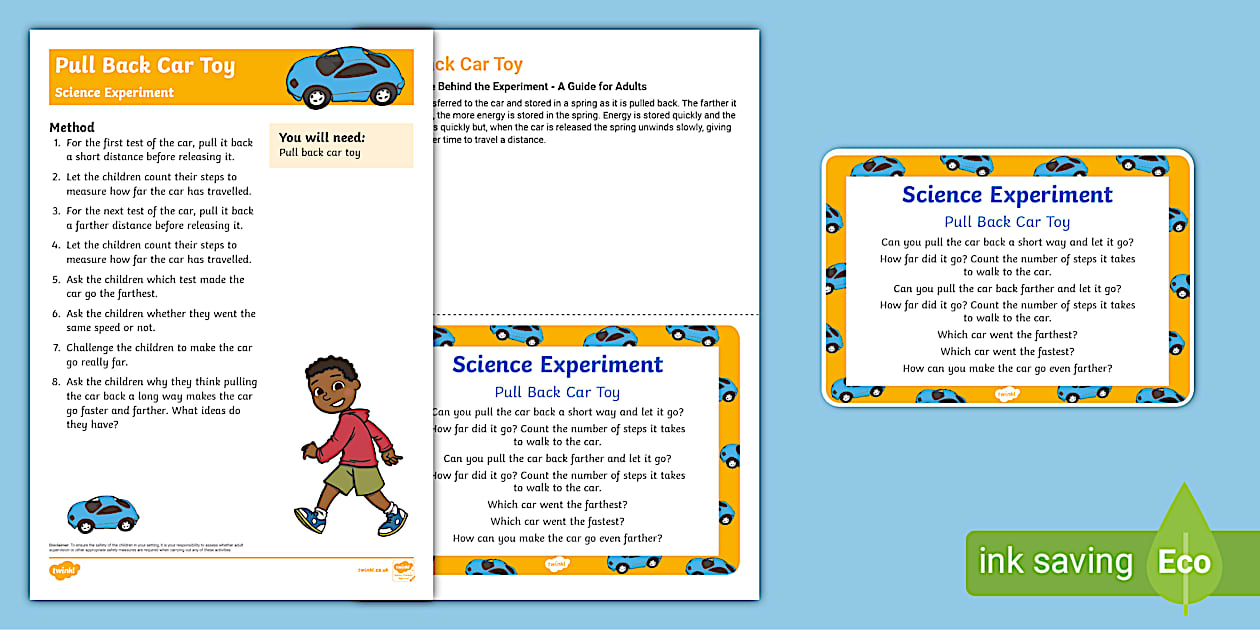 EYFS Pull Back Car Toy Science Experiment and Prompt Card Pack