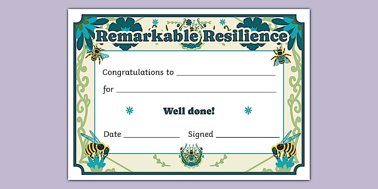 Bee-Themed Resilience Certificate