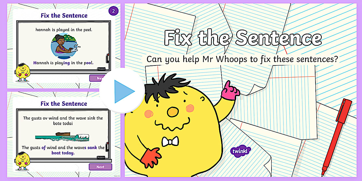 KS1 Fix the Sentence Activity PowerPoint (teacher made)