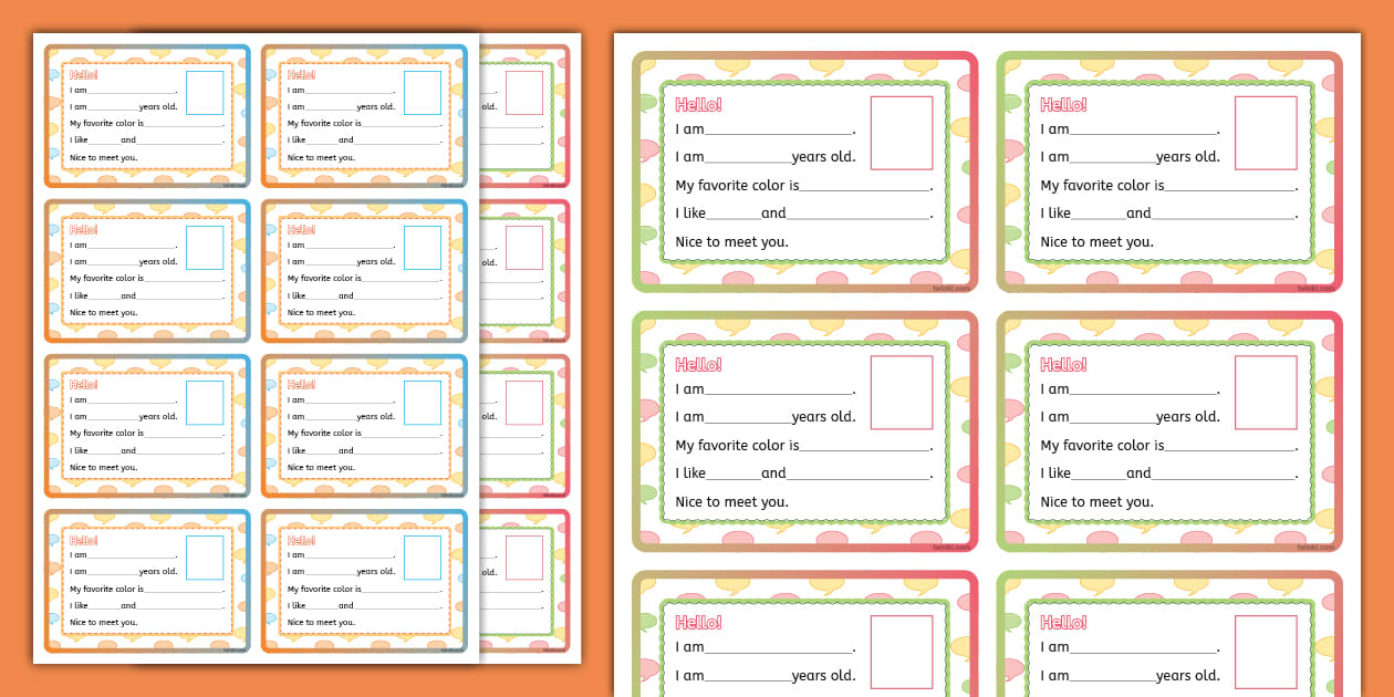 小学校の外国語活動で使える自己紹介カード Self introduction card for Elementary School English