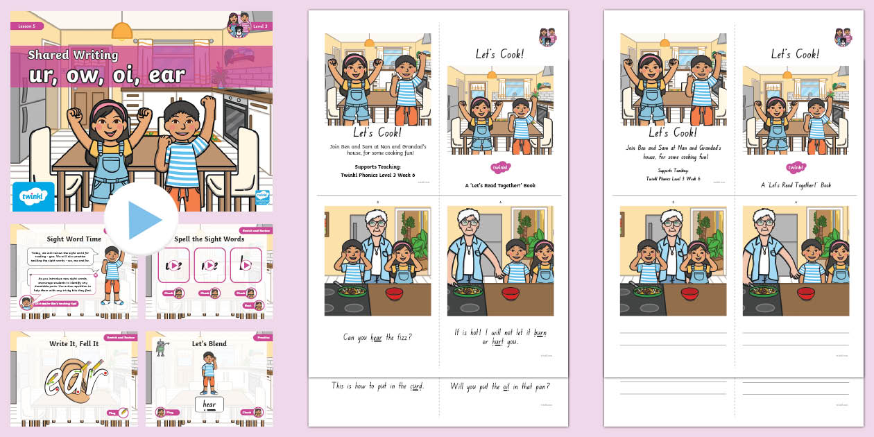 Phonics: Level 3: Week 6: Lesson 5 Pack: 'ur, ow, oi, ear'