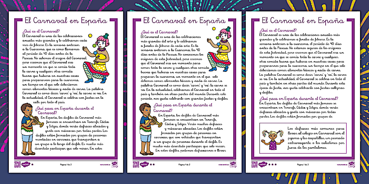 Comprensión lectora por niveles: El Carnaval en España
