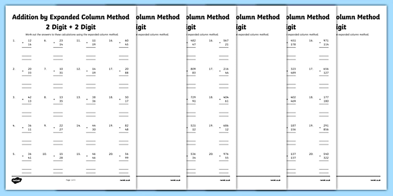 Column Addition Method - Year 3 Worksheets (teacher made)