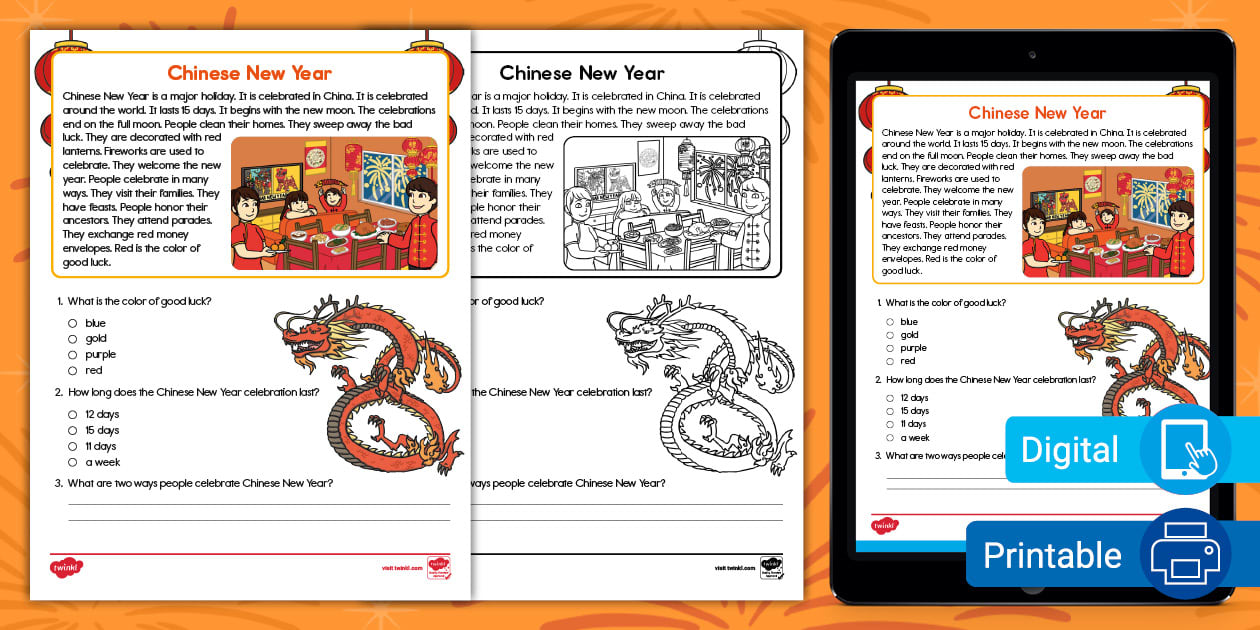 Chinese New Year Reading Passage Comprehension Activity