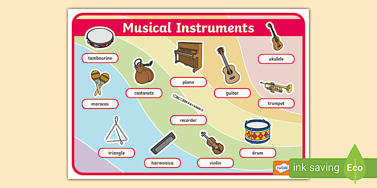 👉 Musical Instruments Poster, Instrument Names - Twinkl