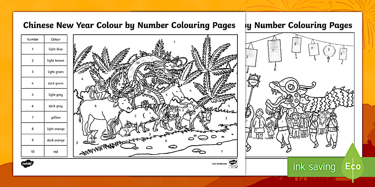 KS1 Chinese New Year Colour By Number Colouring Pages
