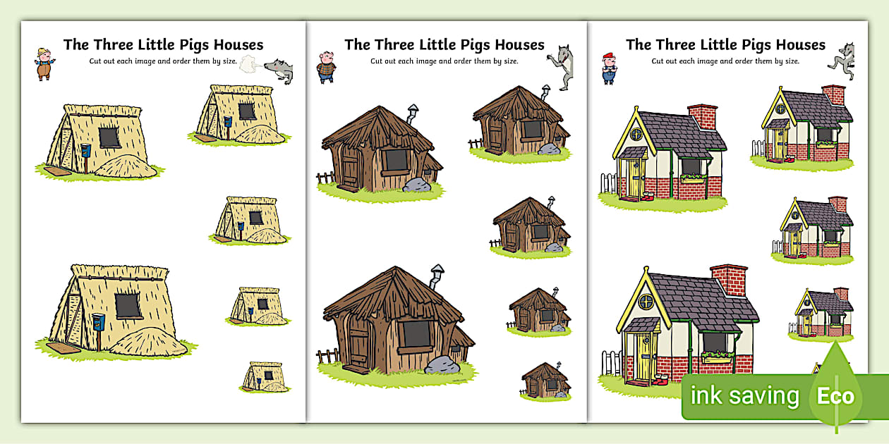 The Three Little Pigs Houses Size Ordering - Twinkl