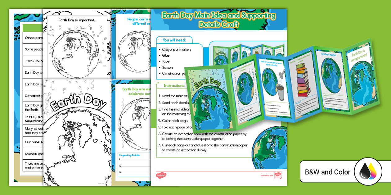 Earth Day Main Idea and Supporting Details Craft - Twinkl