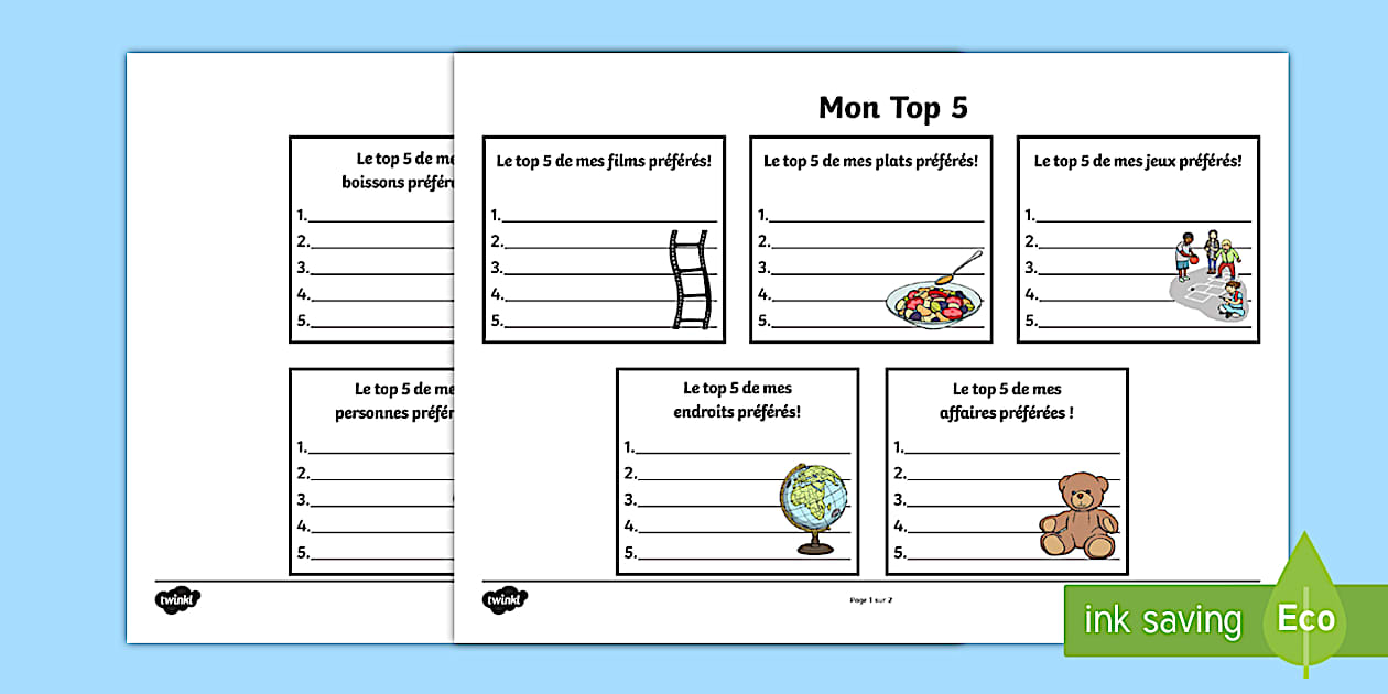 Feuille d'activités : Mon Top 5