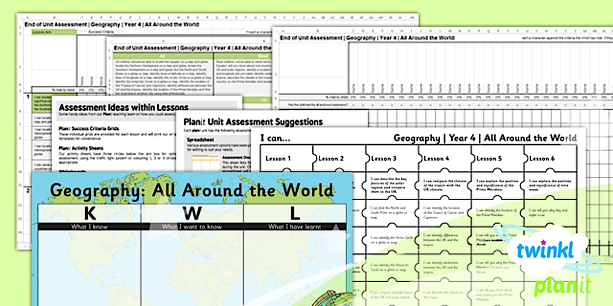 Geography: All Around the World Year 4 Unit Assessment Pack