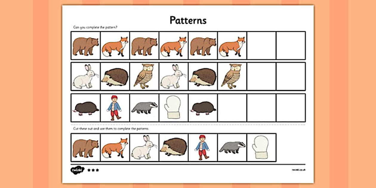 Higher Ability The Mitten Complete the Pattern Worksheets