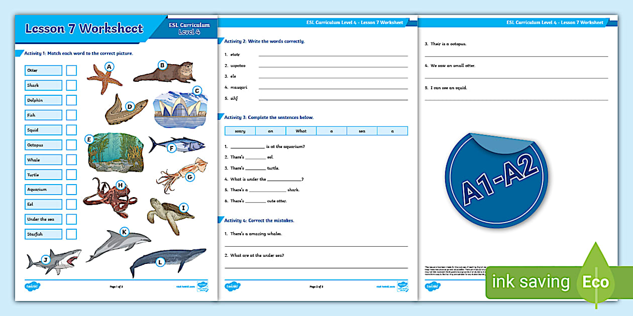 ESL Curriculum Level 4, Lesson 7 Worksheet (teacher made)