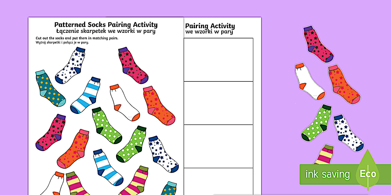Patterned Socks Pairing Activity - English/Polish - Twinkl