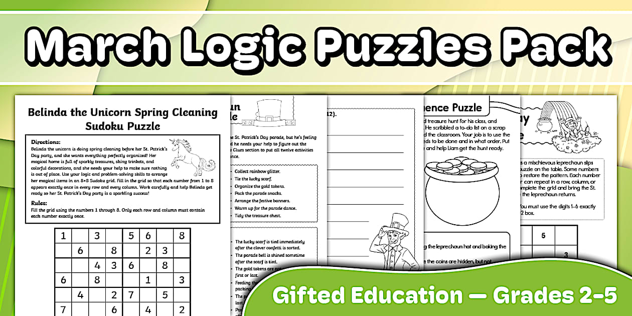 March Logic Puzzles Pack for Gifted Education