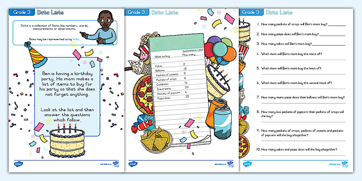 Grade 3 Data Lists (teacher made) - Twinkl