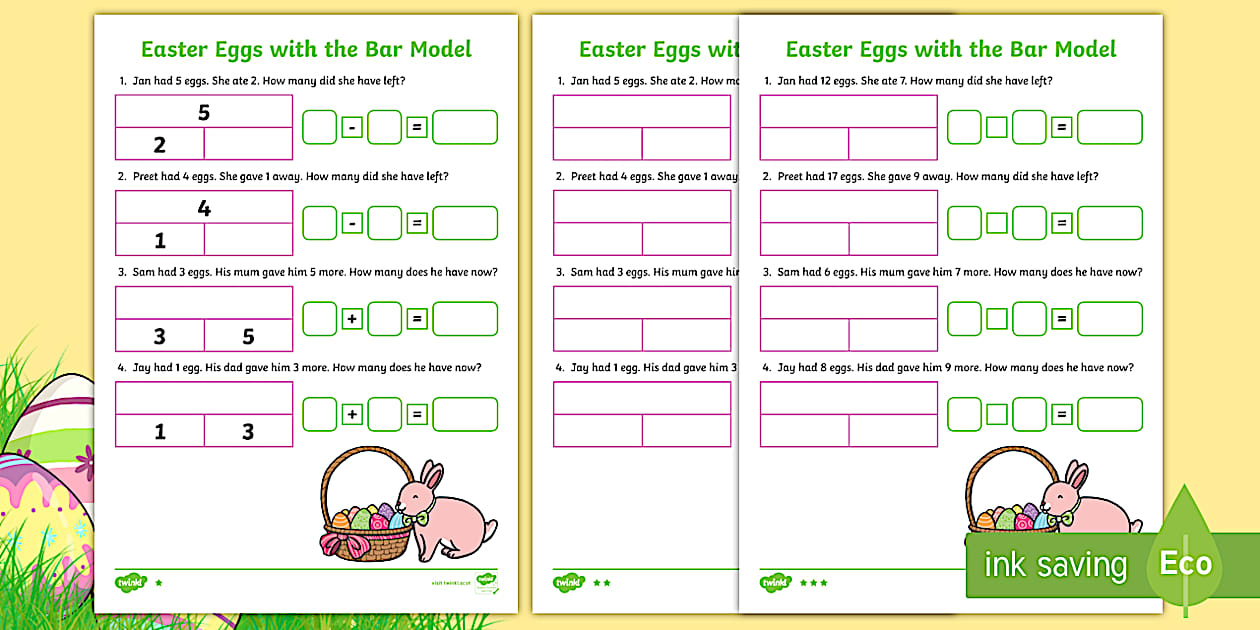 The Bar Model Easter Eggs Differentiated Worksheet - Twinkl