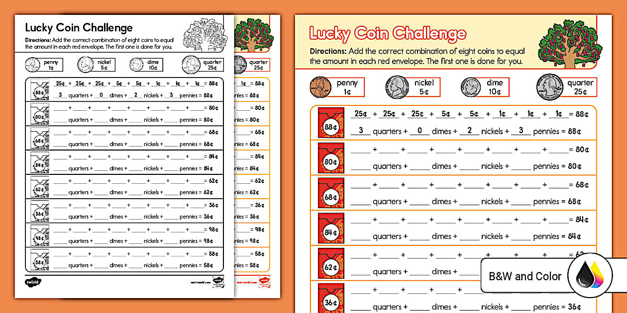 Second Grade Lucky Coin Challenge Worksheet - Twinkl