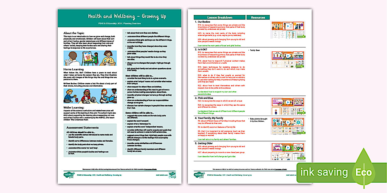 FREE! - PSHE: KS1 Growing Up - Planning Overview - Twinkl