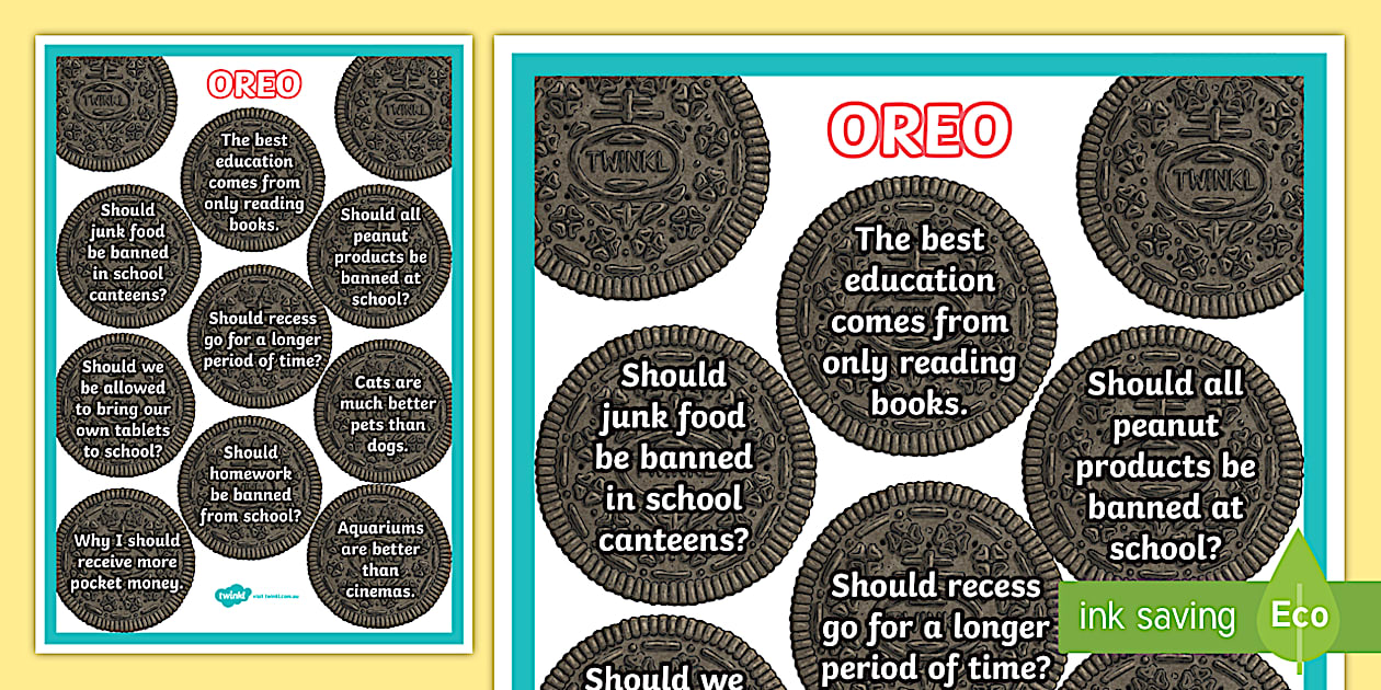 Cursive OREO Persuasive Writing Topics Display Poster