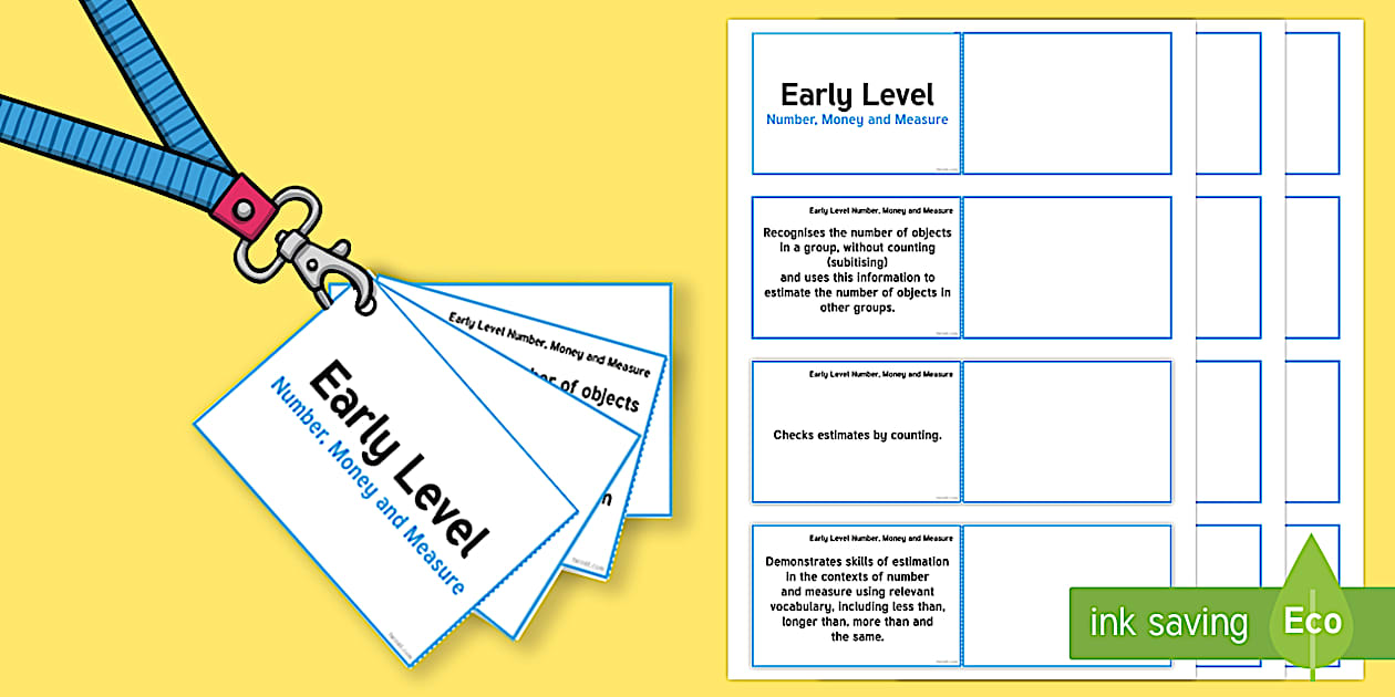 CfE Early Level Number, Money and Measure Lanyard-Sized Benchmarks