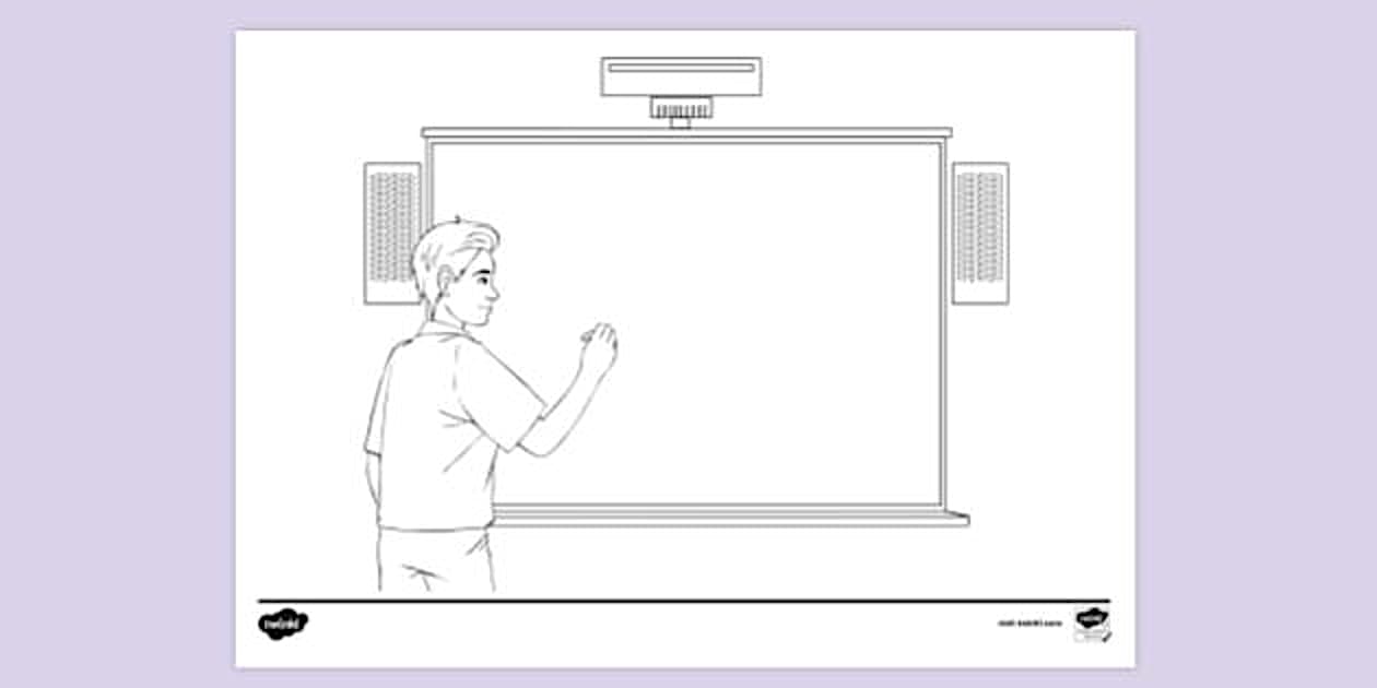 Student Writing on Interactive White Board | Colouring Sheet