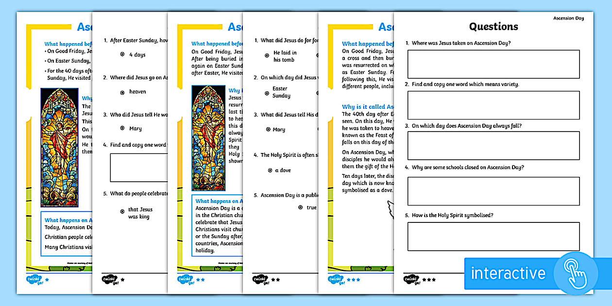 All About Ascension Day Differentiated Comprehension Worksheets