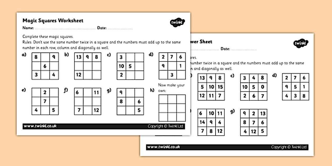 KS2 Magic Squares Worksheet (teacher made) - Twinkl