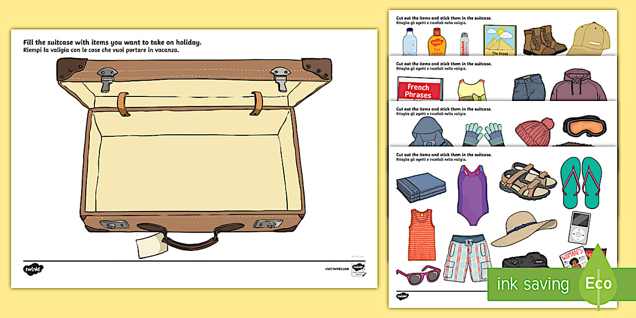 Pack a Suitcase Cut and Stick Activity English/Italian - Pack a ...