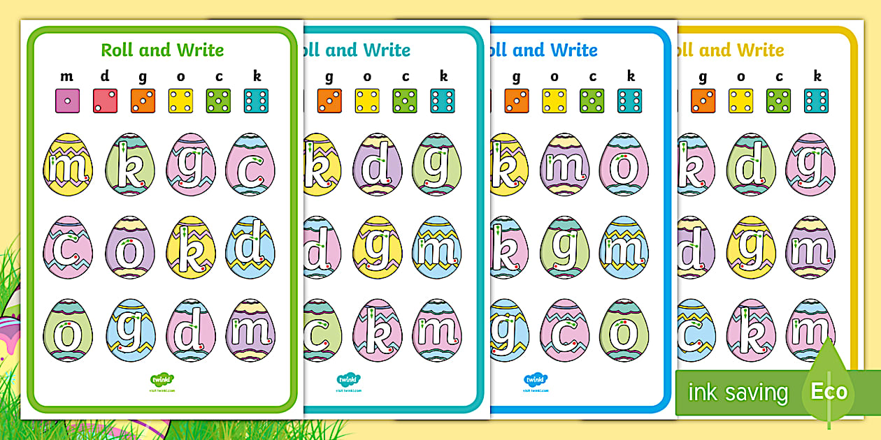 Editable Roll and Write Easter Letter Formation 'm, d, g, o, c, k' Activity