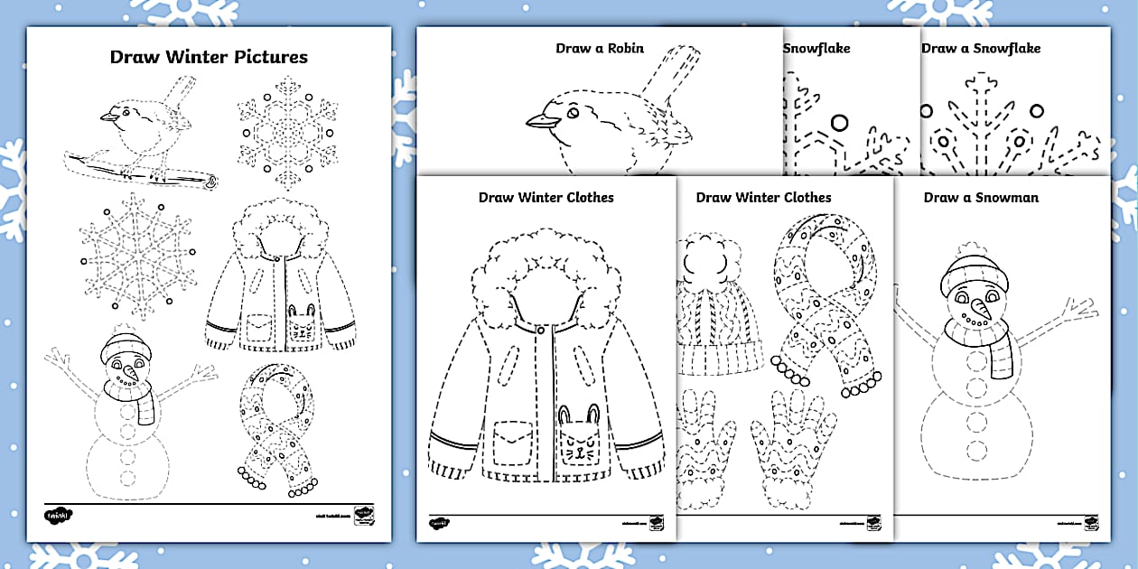 EYFS Draw Winter Pictures Pencil Control Activity Pack