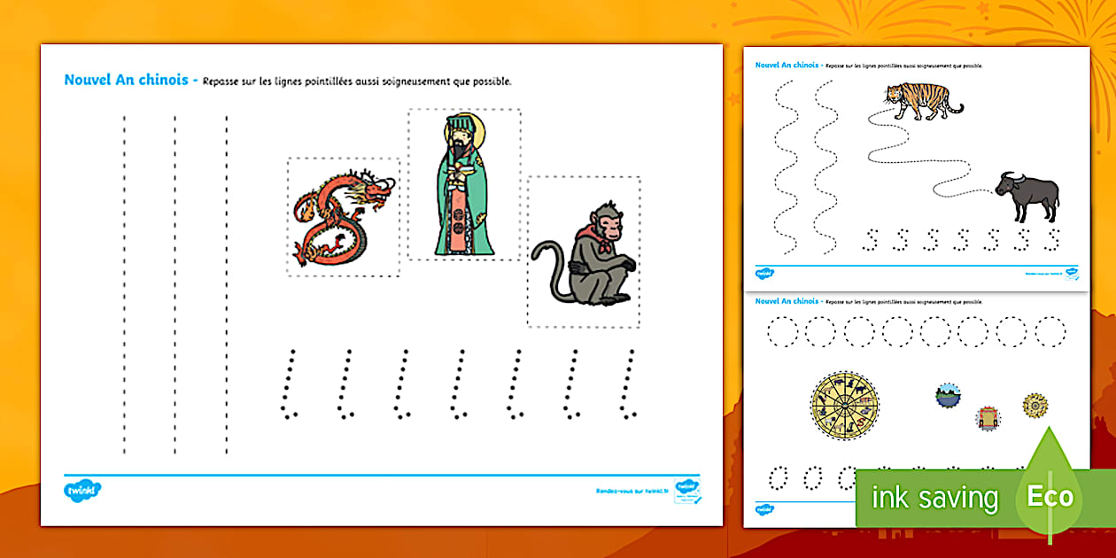 Fiches d'activités pour la prise du crayon : Le Nouvel An chinois
