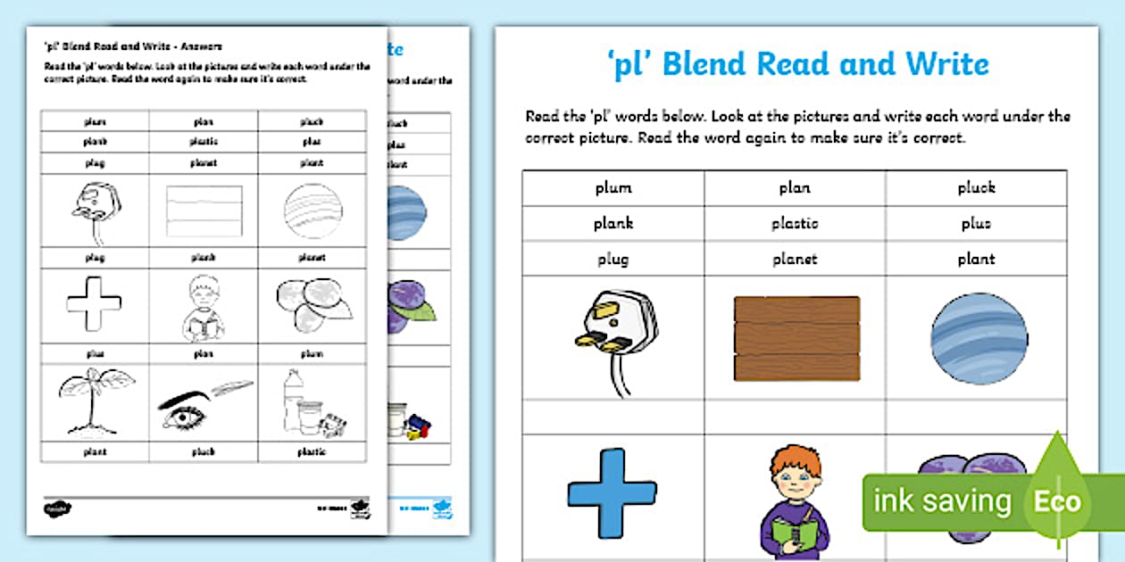 pl Blend Read and Write Worksheet (teacher made) - Twinkl