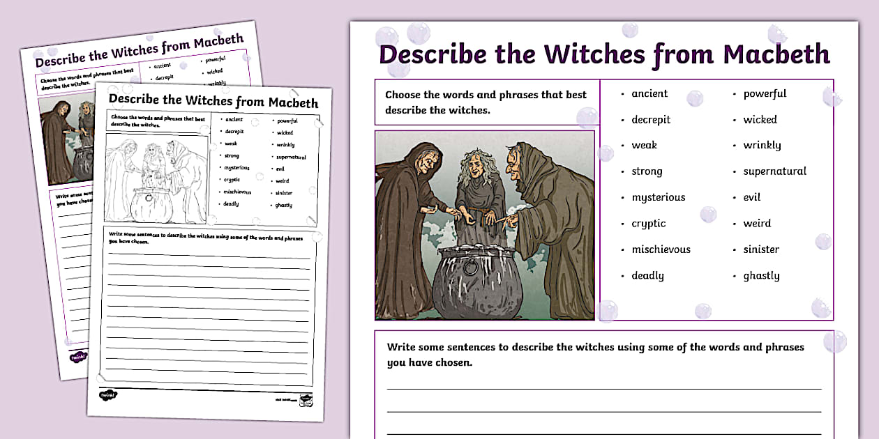 Describe the Witches from Macbeth Worksheet (teacher made)